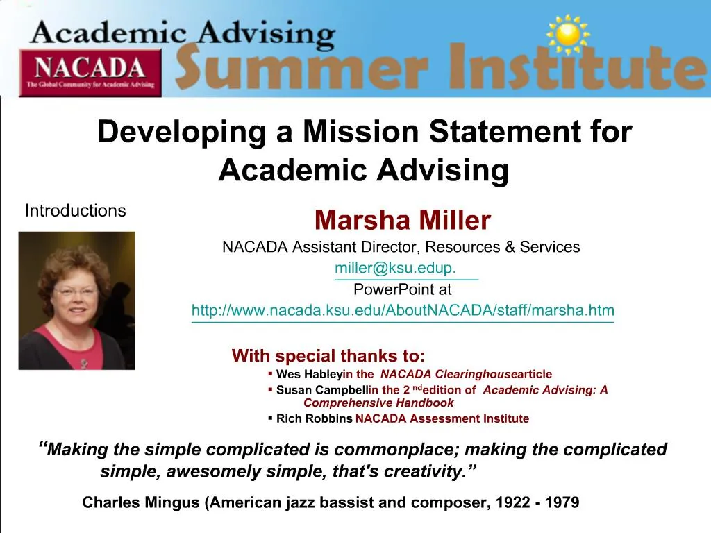 PPT - Developing a Mission Statement for Academic Advising PowerPoint ...