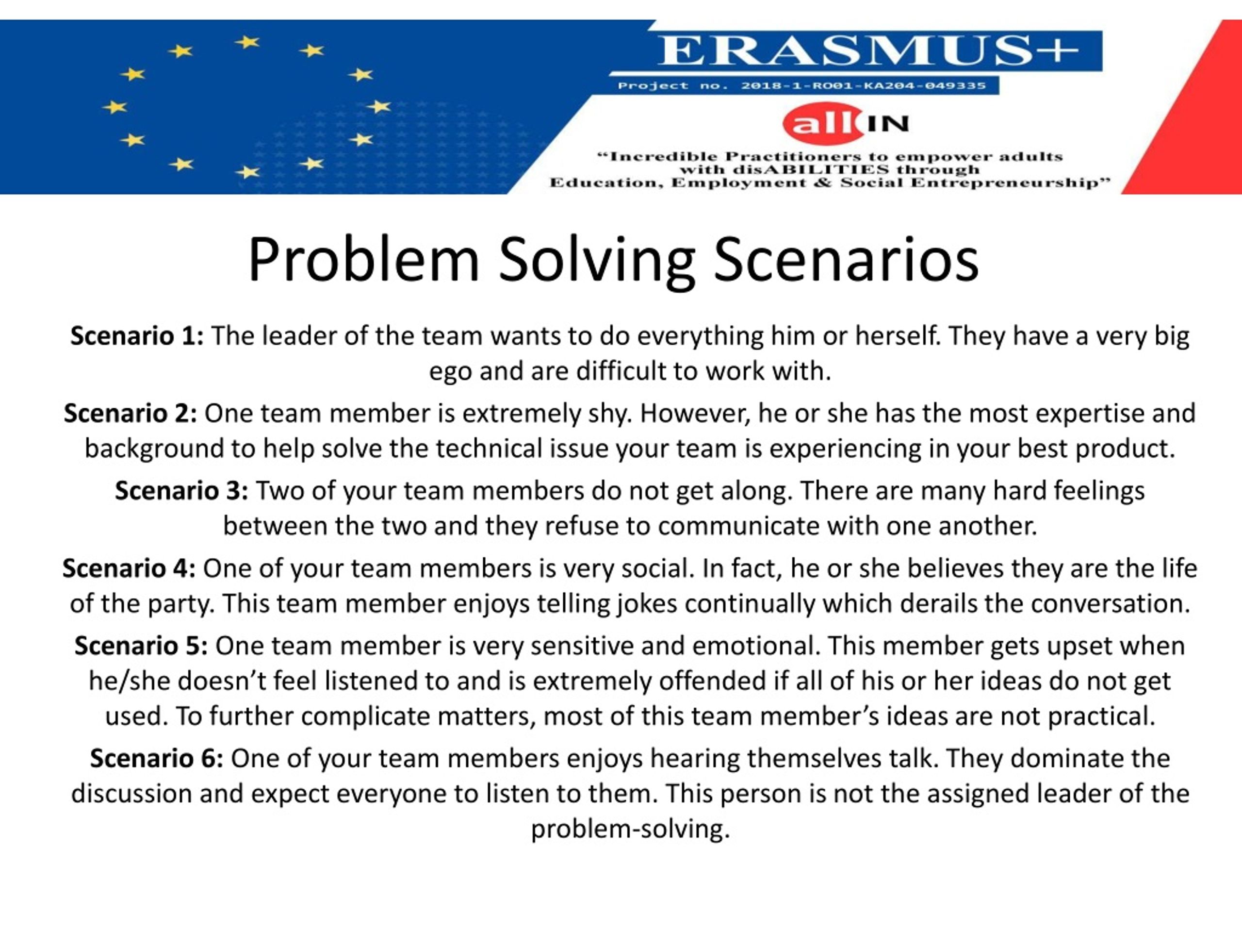 Scenarios For Problem Solving Skills