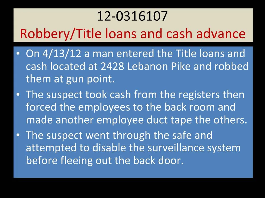 PPT - 12-0316107 Robbery PowerPoint Presentation, free download - ID:984931