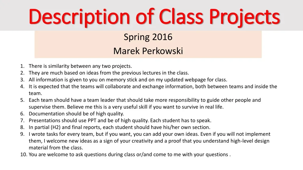 PPT - Description of Class Projects PowerPoint Presentation, free ...